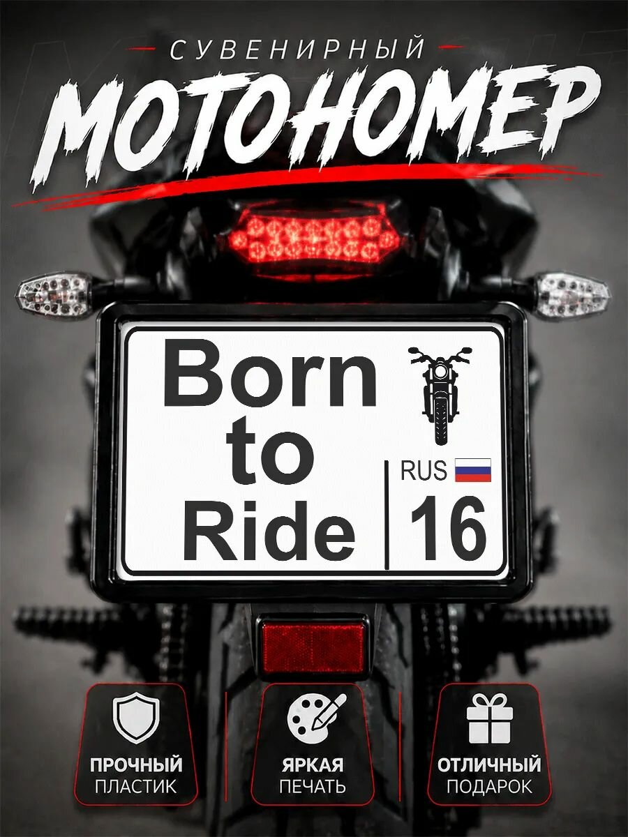 Номер на мотоцикл сувенирный born to ride 16 регион