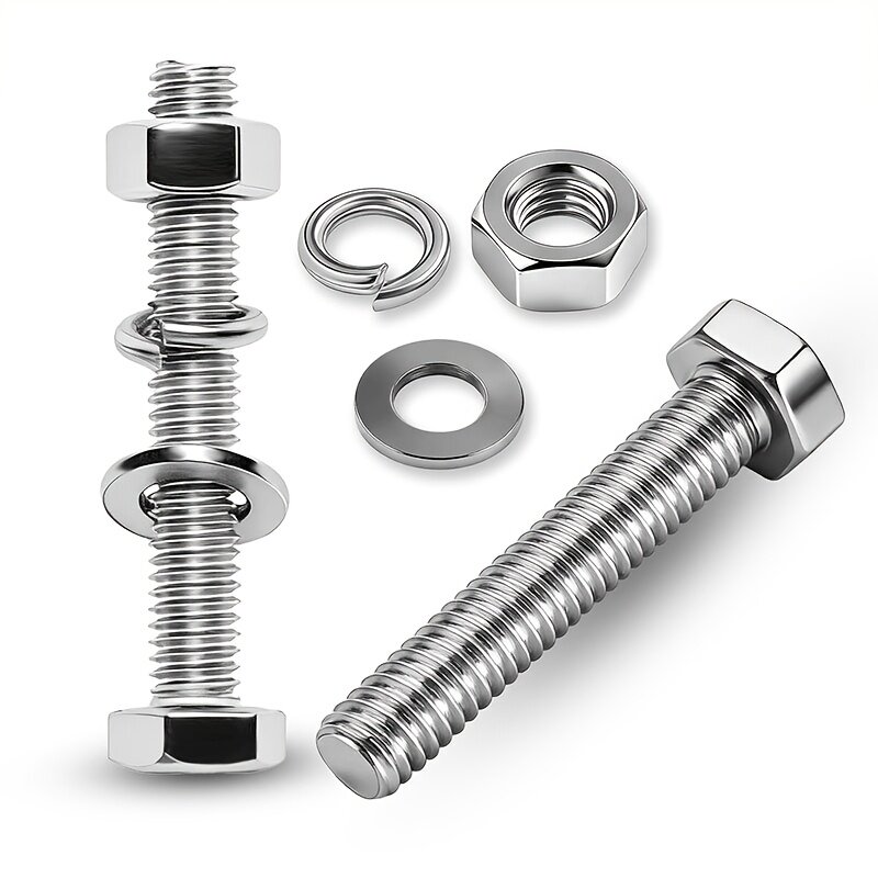 Набор из 5 саморезов M8 с шестигранной головкой, гайками и пружинными шайбами из нержавеющей стали 201 для металла, дерева и ПВХ