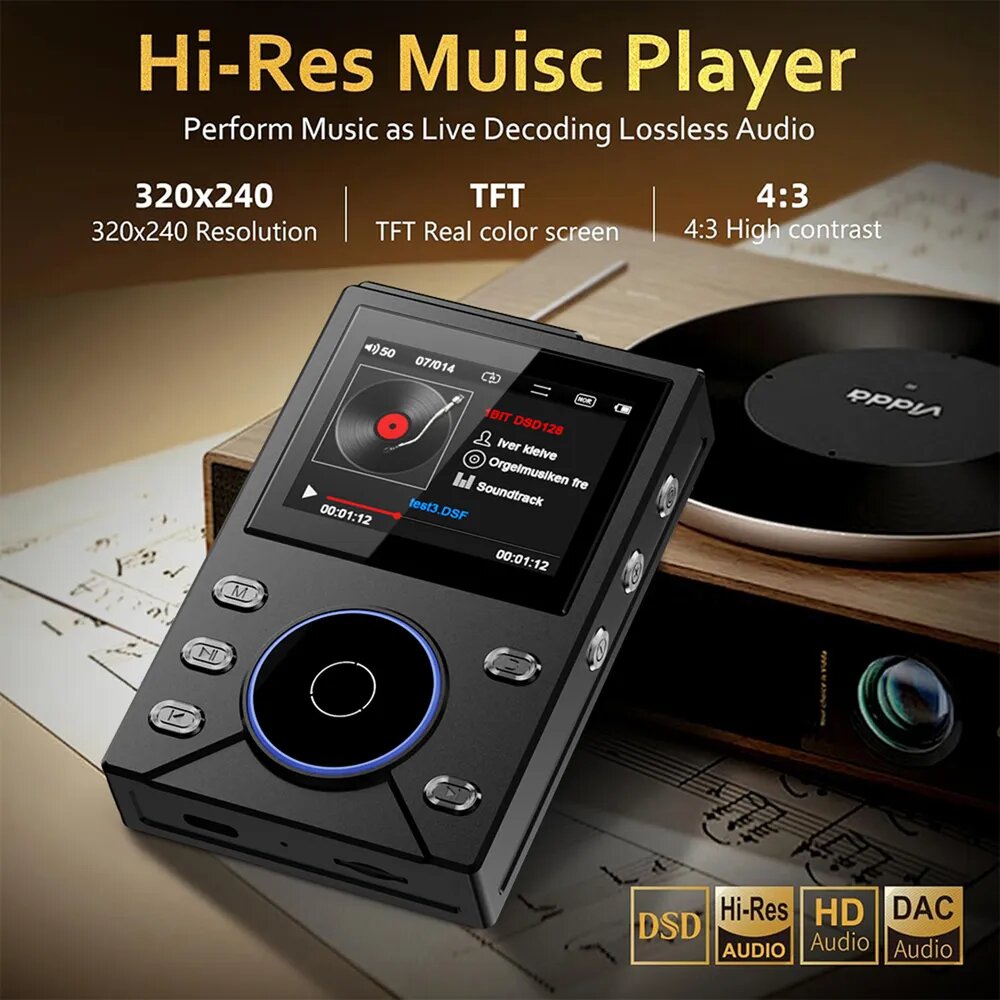 Hi-Res MP3-плеер, серый, 16 ГБ, 2.4" TFT 320x240, поддержка DSD, FLAC, Hi-Res Audio, DAC