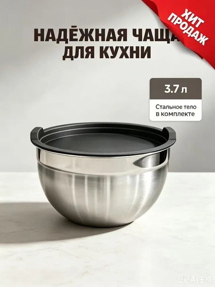 Миска 3700 мл хром — фото 1