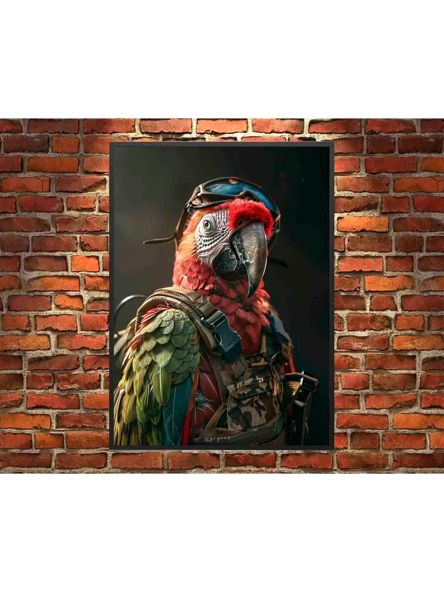 Попугай-птица-солдат 2, Плакат 30x42см