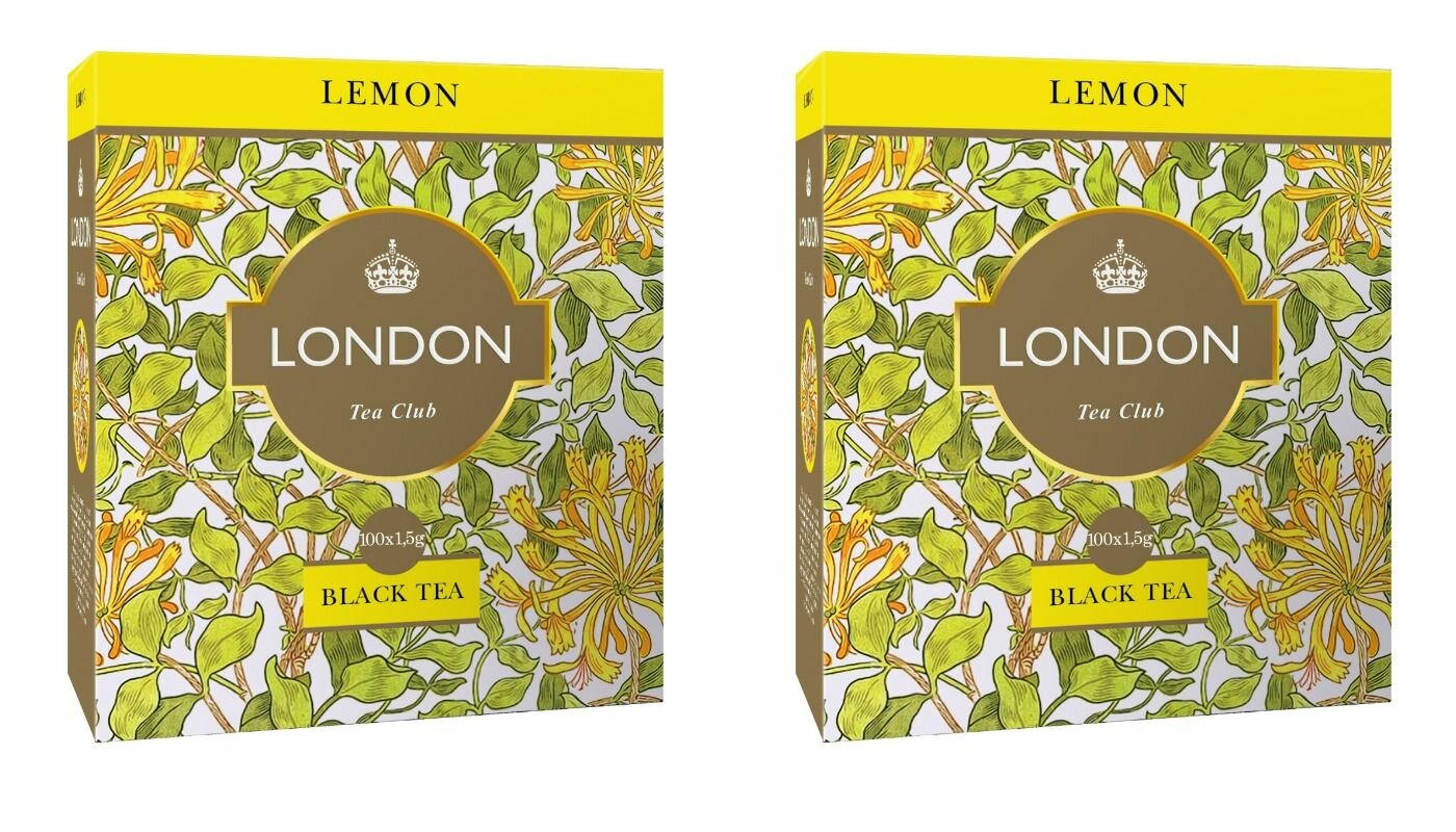 London Tea Club Чай черный Лимон, 100 пакетиков по 1,5 г, 150 г, 2 уп