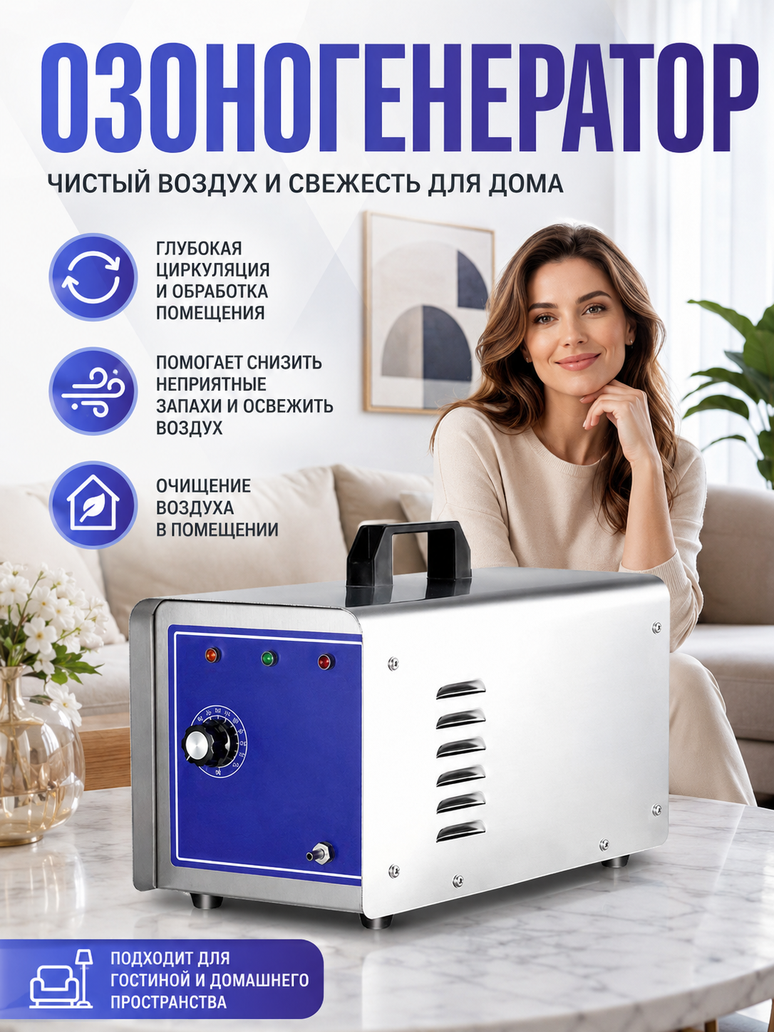 Озон генератор с воздуходувным насосом для санитарной обработки помещений, устранения неприятных запахов и очистки домашнего воздуха
