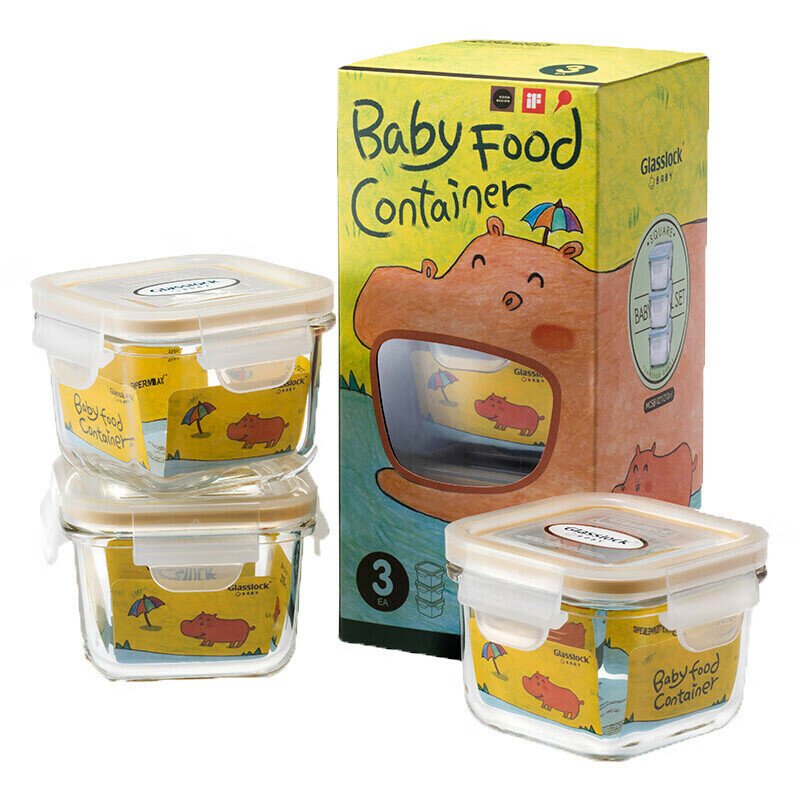 Glasslock Imported Baby Food Containers, Sealed Fresh-Keeping Divided Boxes, Freezing Storage Microwave-Safe Baby Food Bowls, 210ml*3