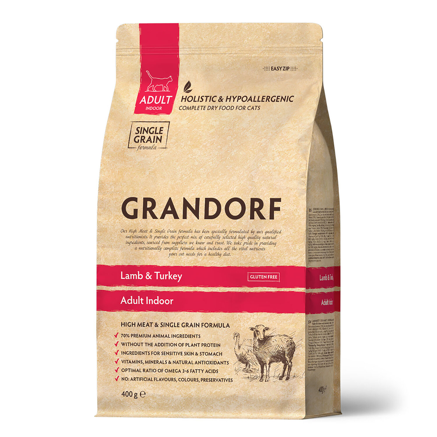 Grandorf Cat Indoor сухой корм для кошек (ягненок с индейкой) 400 гр