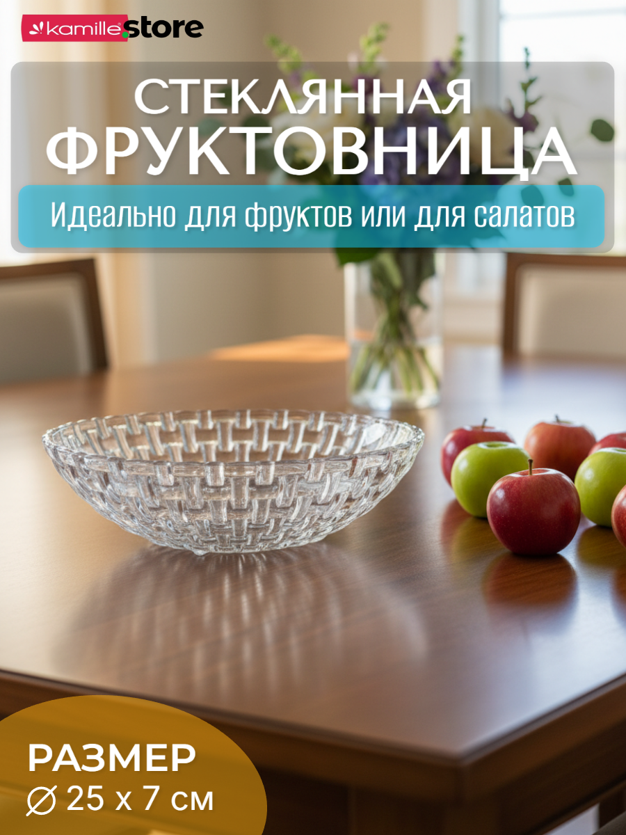 Фруктовница 25х7 см. стекло плетеный узор, Bossa Nova (прозрачный)