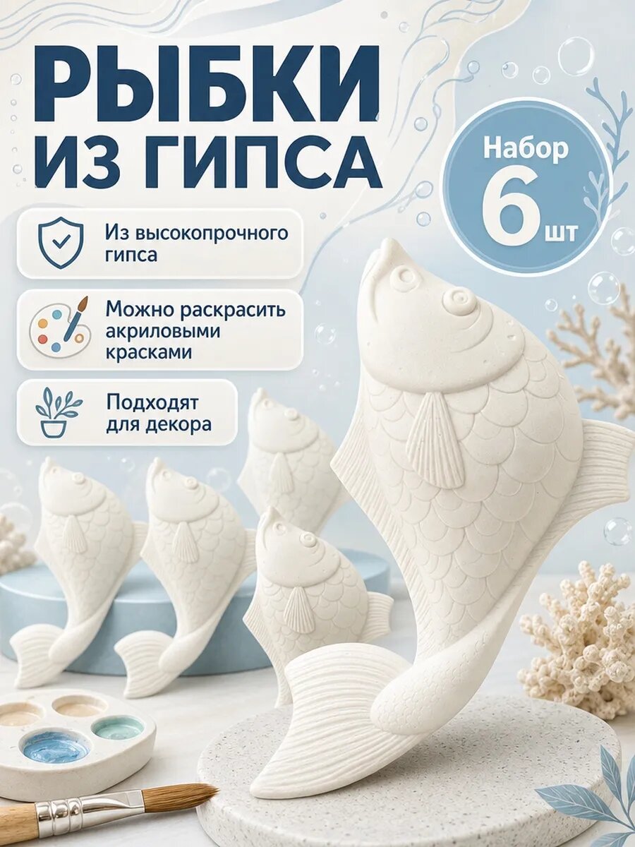 Фигурки декоративные из гипса для творчества 6шт для раскрашивания