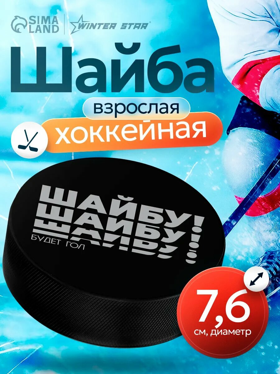 Шайба хоккейная взрослая с принтом Winter Star, диаметр 7,6 см, 9816484