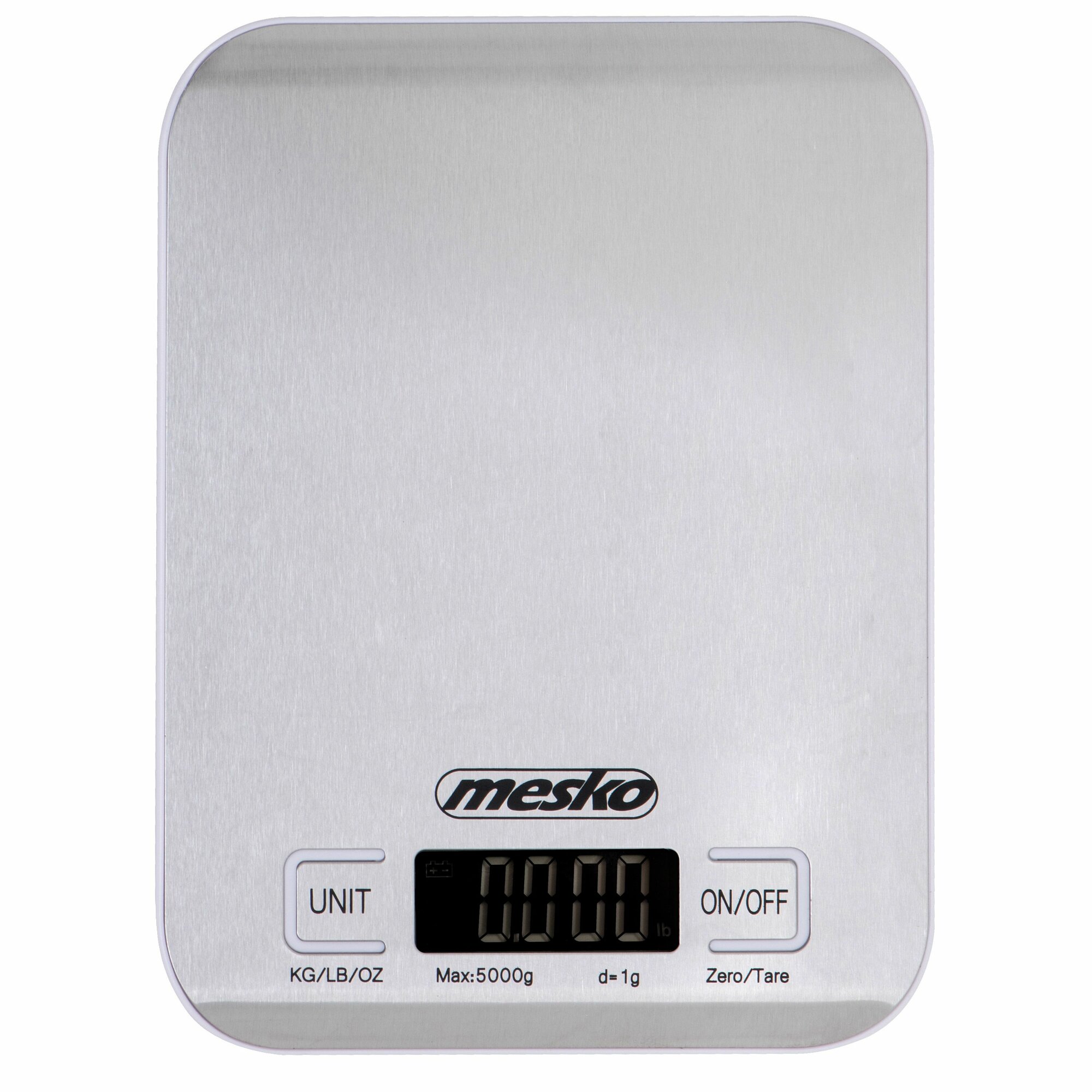 Весы кухонные электронные настольные для кухни Mesko MS 3169w, максимальный вес 5 кг, питание от батареек, сенсорное управление, индикатор перегрузки и разрядки, автовыключение, серебристый/белый