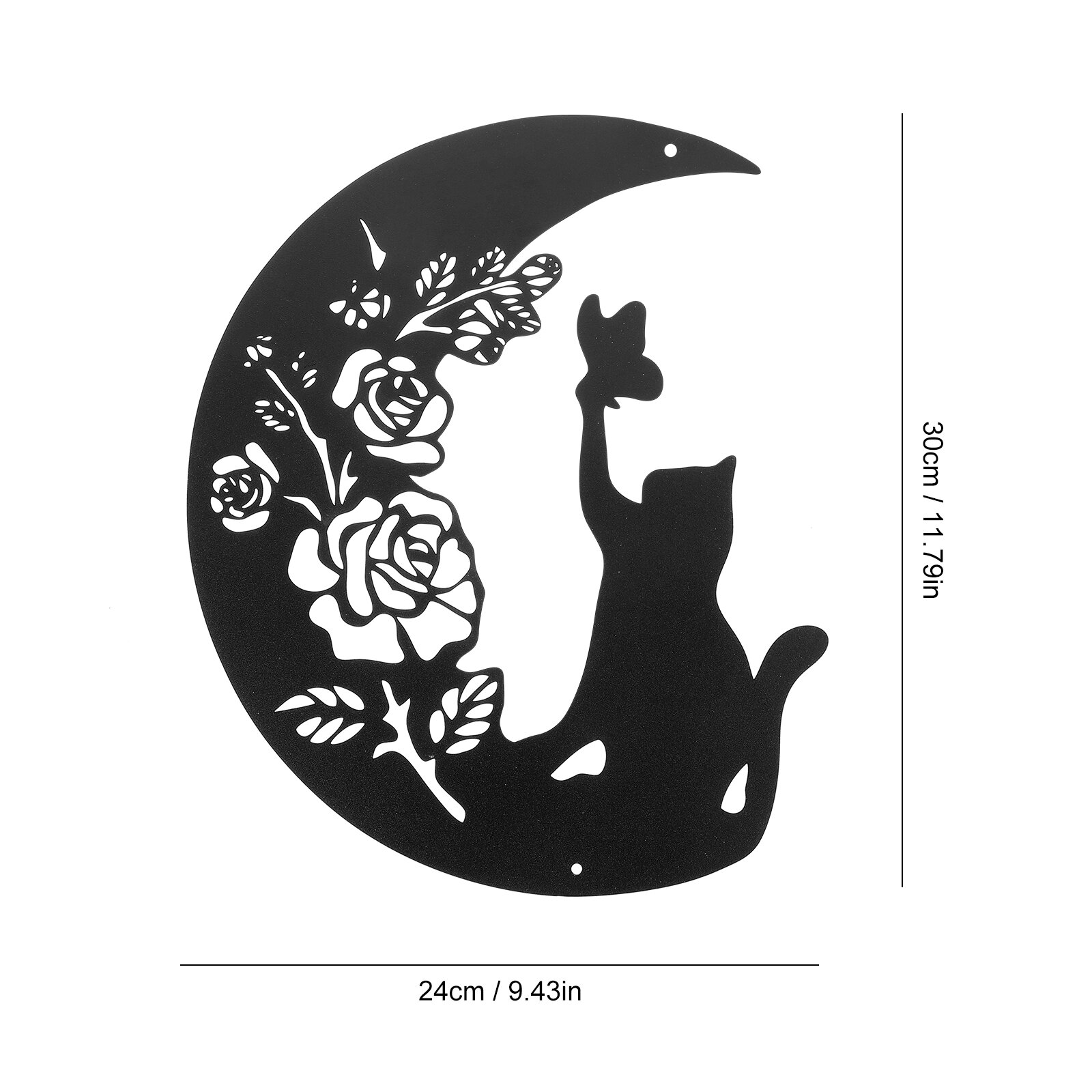 Кот И Луна Настенная Декорация Из Металла Черный Цвет 30X24Cm Подходит Для Украшения Праздников И Интерьера