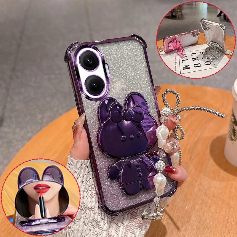 Фиолетовый чехол Xiaomi Poco с кроликом и зеркалом