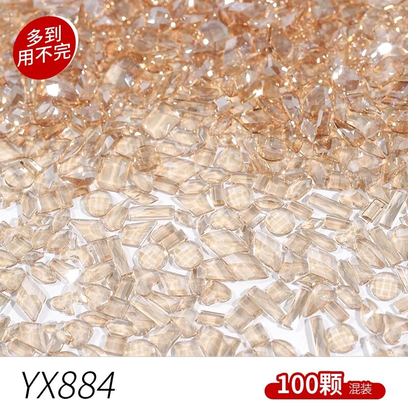 YX884 Translucent Champagne 100 шт. случайные стразы для ногтей - прозрачный золотистый блестящий дизайн