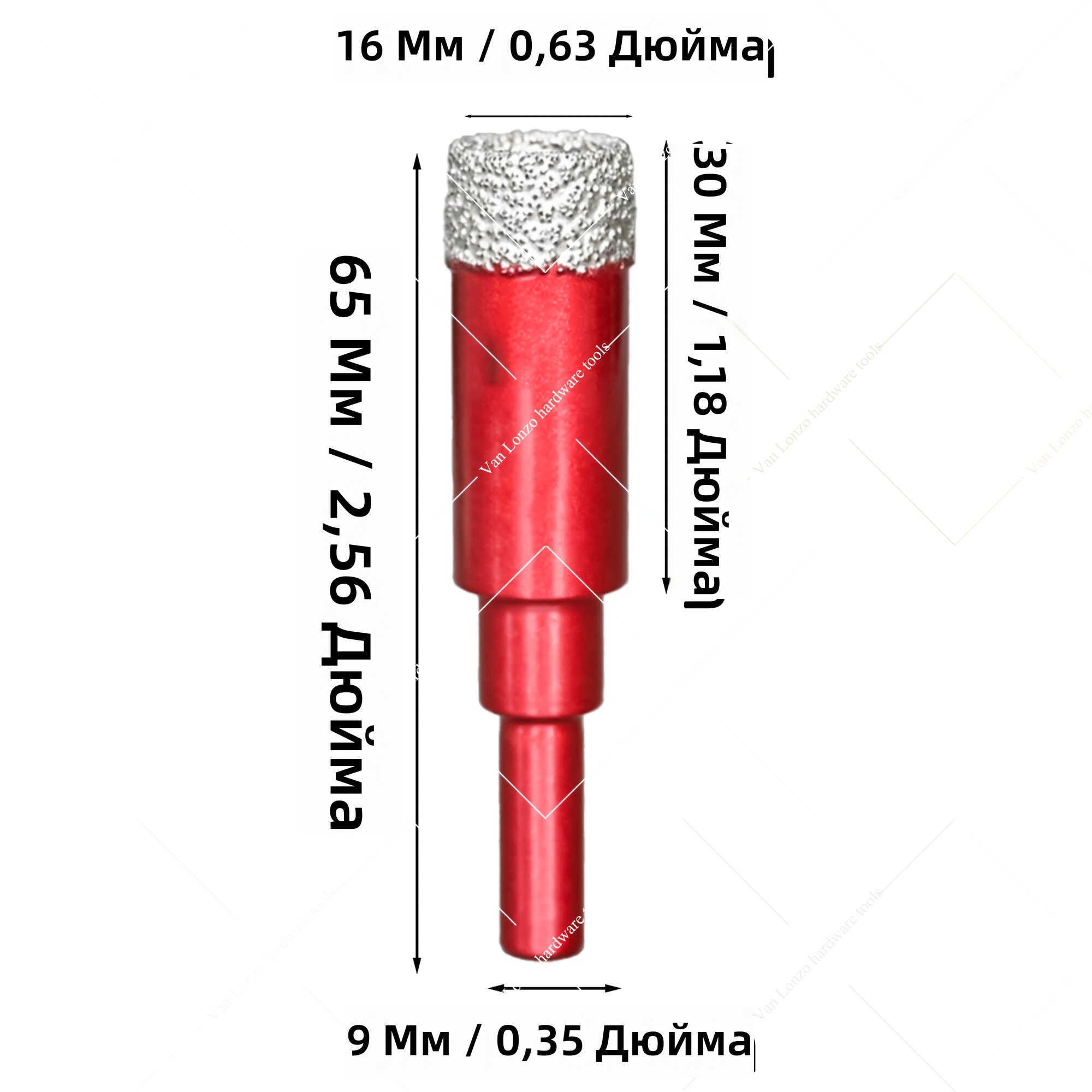 Коронка алмазная для сухой резки 16 мм, 1 шт, с резьбой M14 и универсальным треугольным хвостовиком, вакуумная пайка, для плитки, стекла и камня