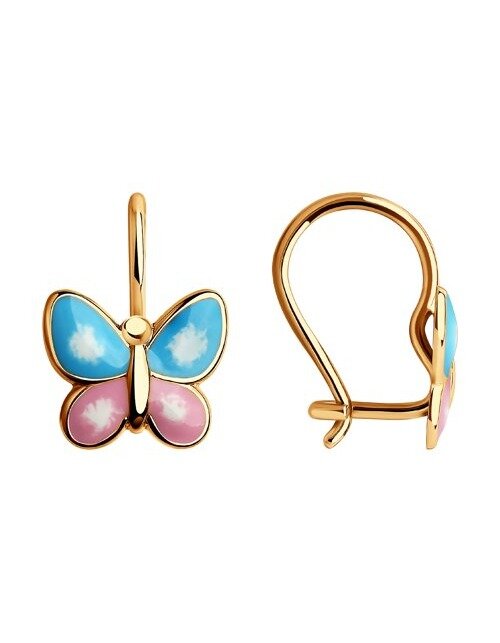 Серьги красное золото, 585 проба, эмаль