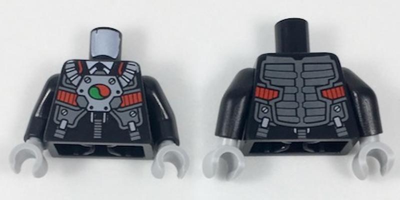 Деталь Lego 973pb1685c01 Torso Business Suit and Tie with Breathing Apparatus and Octan Logo Pattern / Black Arms / Light Bluish Gray Hands