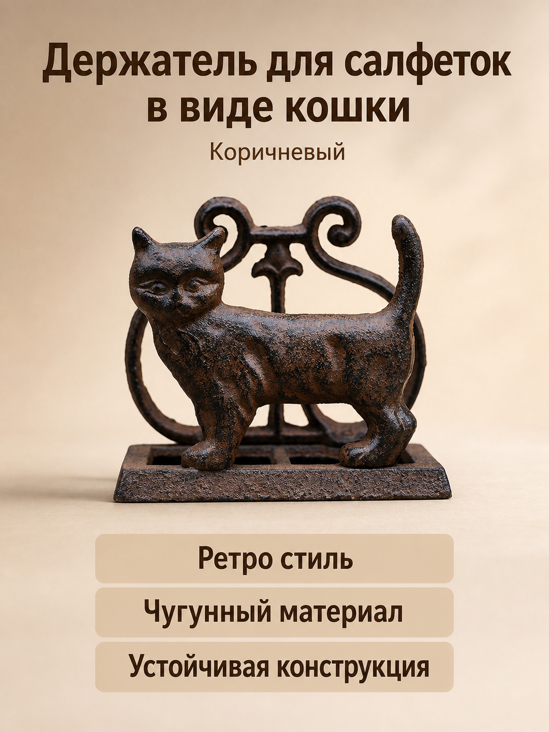 Винтажная коробка для салфеток из чугуна в деревенском стиле, подходящая для кухни и загородного дома