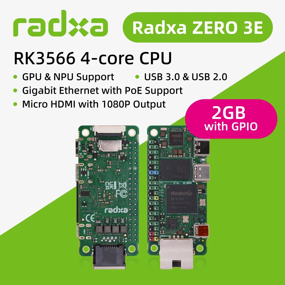 Radxa ZERO 3E 2GB SBC-компьютер, цвет 3E