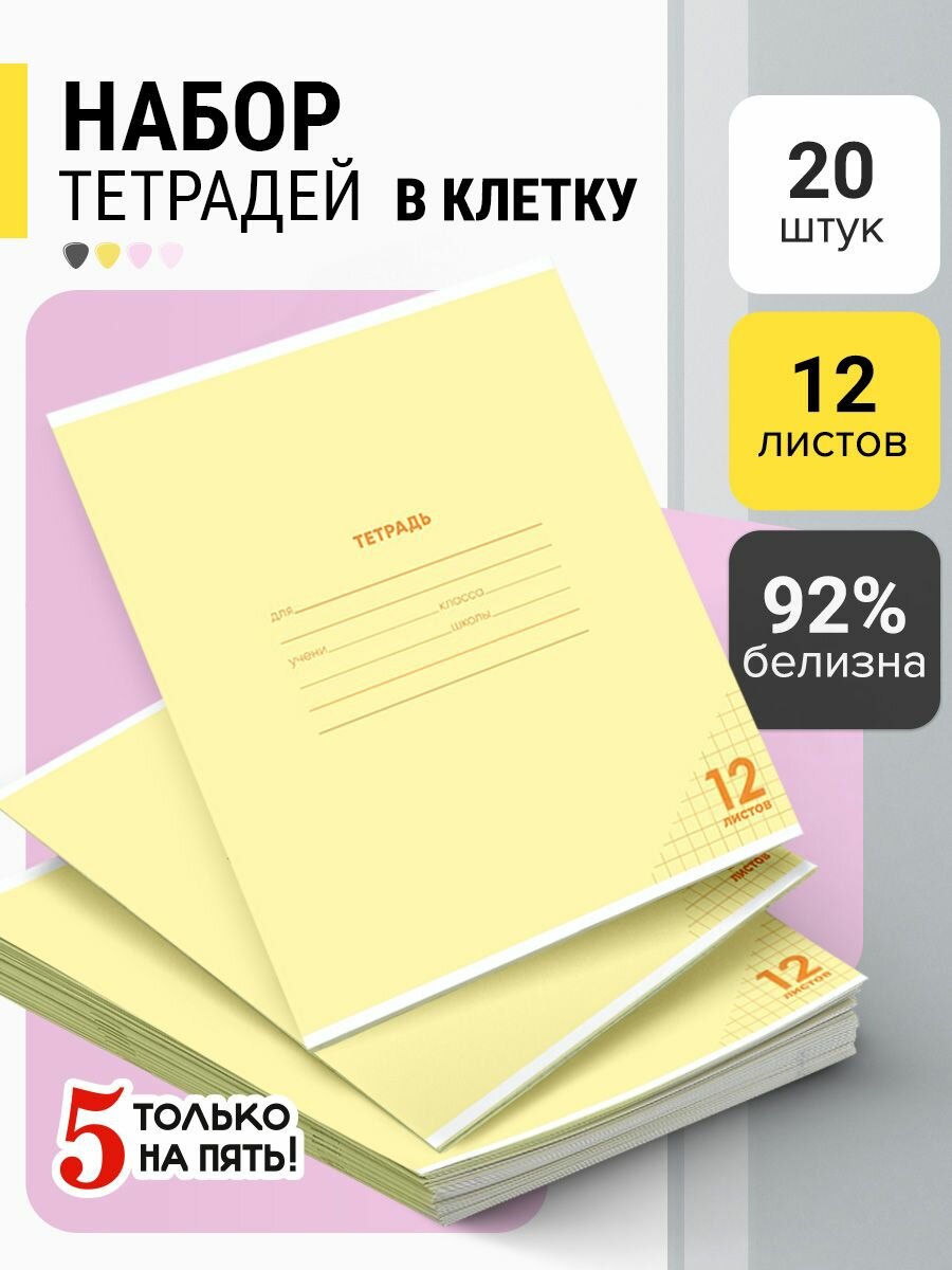 Тетрадь 12 листов в клетку 20 штук