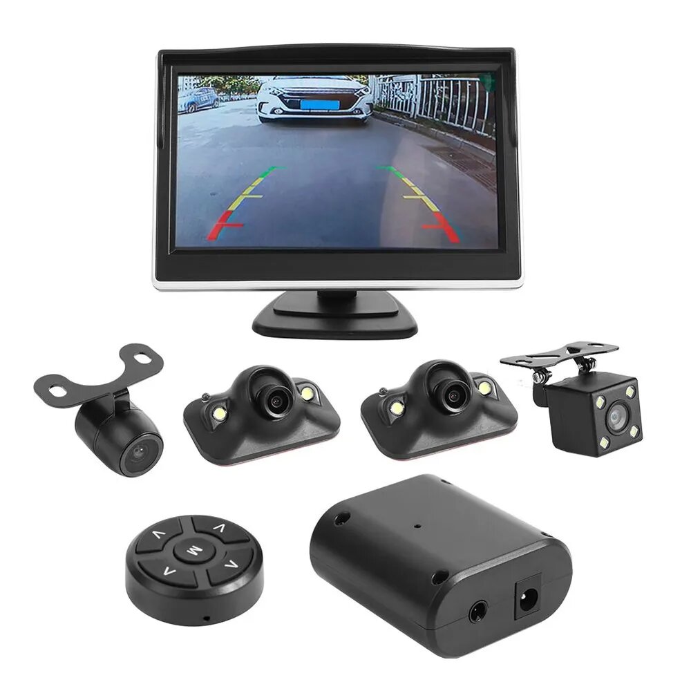 Устройство кругового обзора с 4 камерами, 5-дюймовым дисплеем, PAL/NTSC, DC 12V
