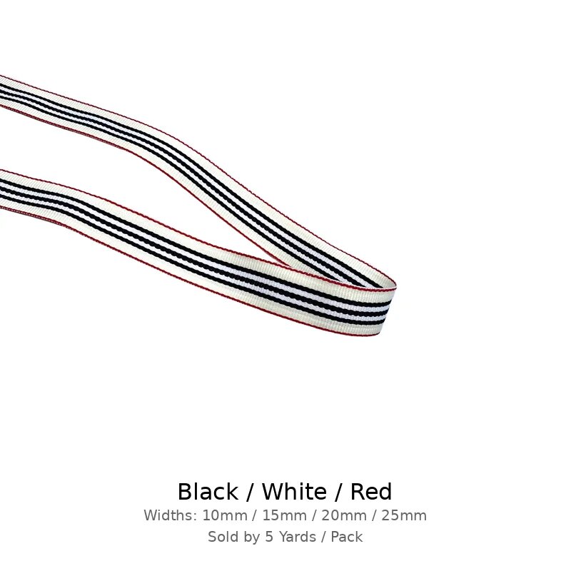 Ленты в полоску с рисунком флага, вискоза/хлопок, 5 м Белый, 20 BK WH RD 5Y, 20mm width 5yards