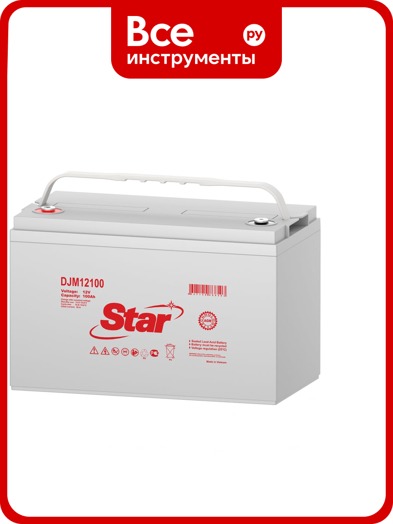 Аккумулятор ИБП Star для DJM12100, 12В, 100Ач, AGM, с болтовыми клеммами М8, прямая полярность, надежное резервное