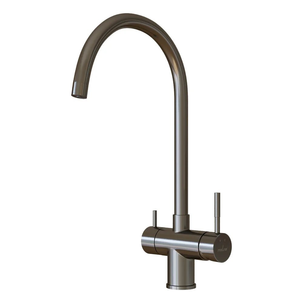 Смеситель для кухни Mixline 35k MLSS-0326BL с поворотным изливом, черный, серый, матовый, однорычажный, нержавеющая сталь