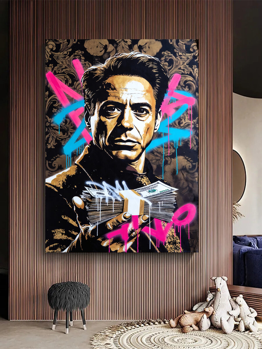 Картина на холсте «Robert Downey Jr: поп-арт портрет Роберта Дауни младшего» для одиночной развески, 40×60 см