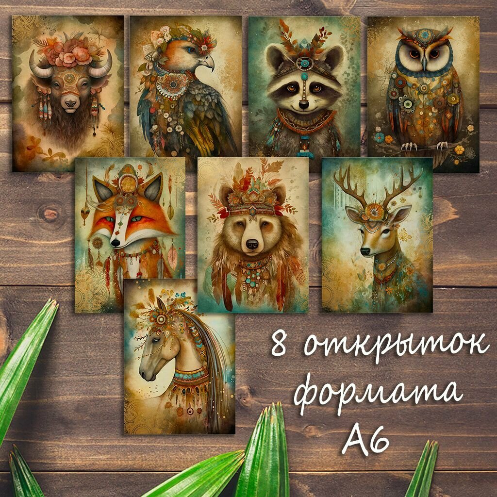 Большой набор открыток Мистичные животные, 8 штук