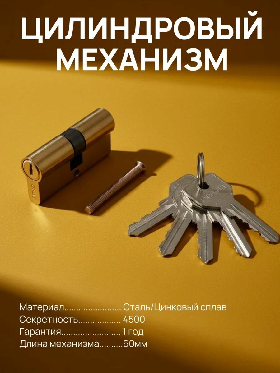 Цилиндровый механизм (личинка замка) 60 мм для врезного замка Стандарт Z. I.60-5K BP, 5 ключей