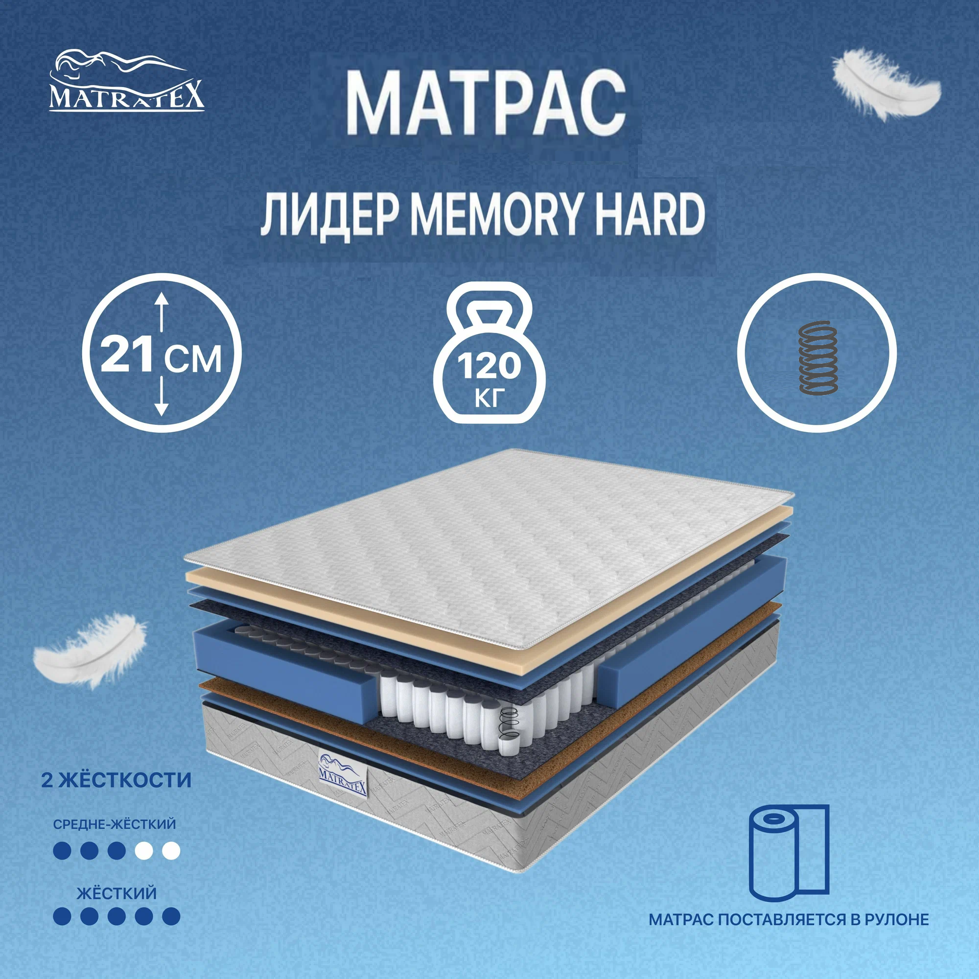 Матрас лидер Memory HARD 180x200 независимые пружины, ортопедический