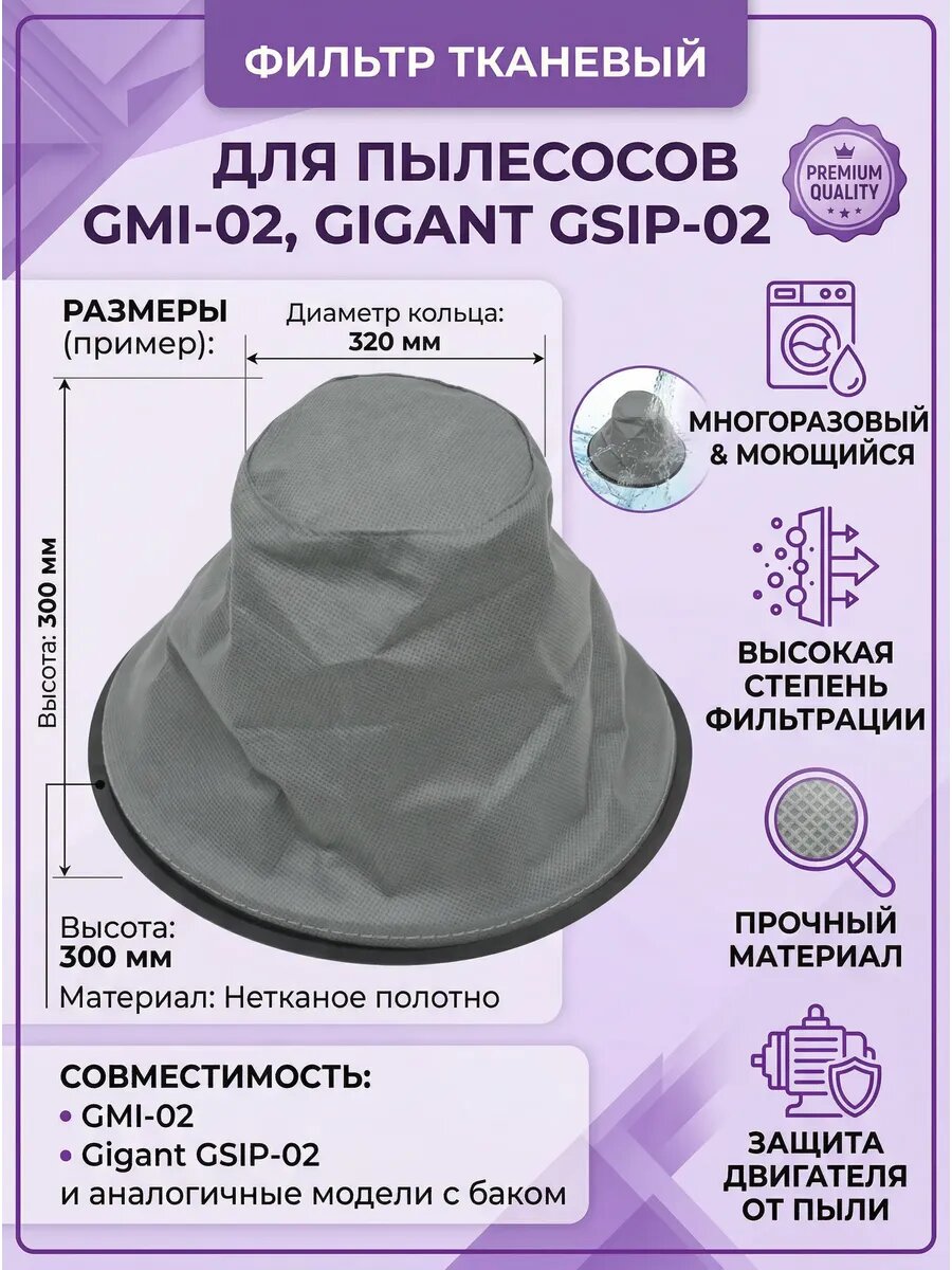 Фильтр тряпичный Gigant GSIP-02 для пылесосов, совместим с Gigant GMI-02
