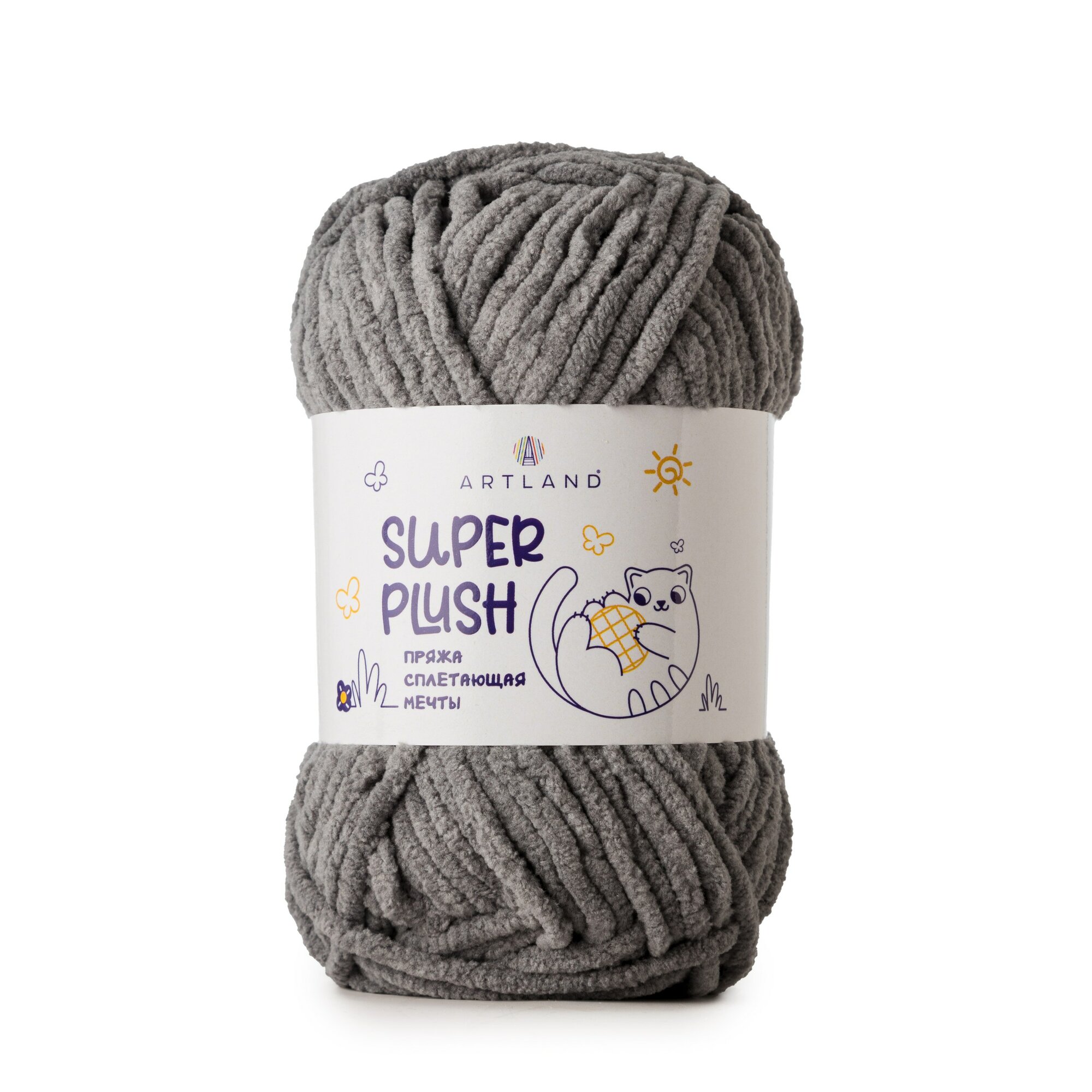 Пряжа для вязания плюшевая Super Plush Artland 1 моток (60 м, 50гр), цвет 15 серый