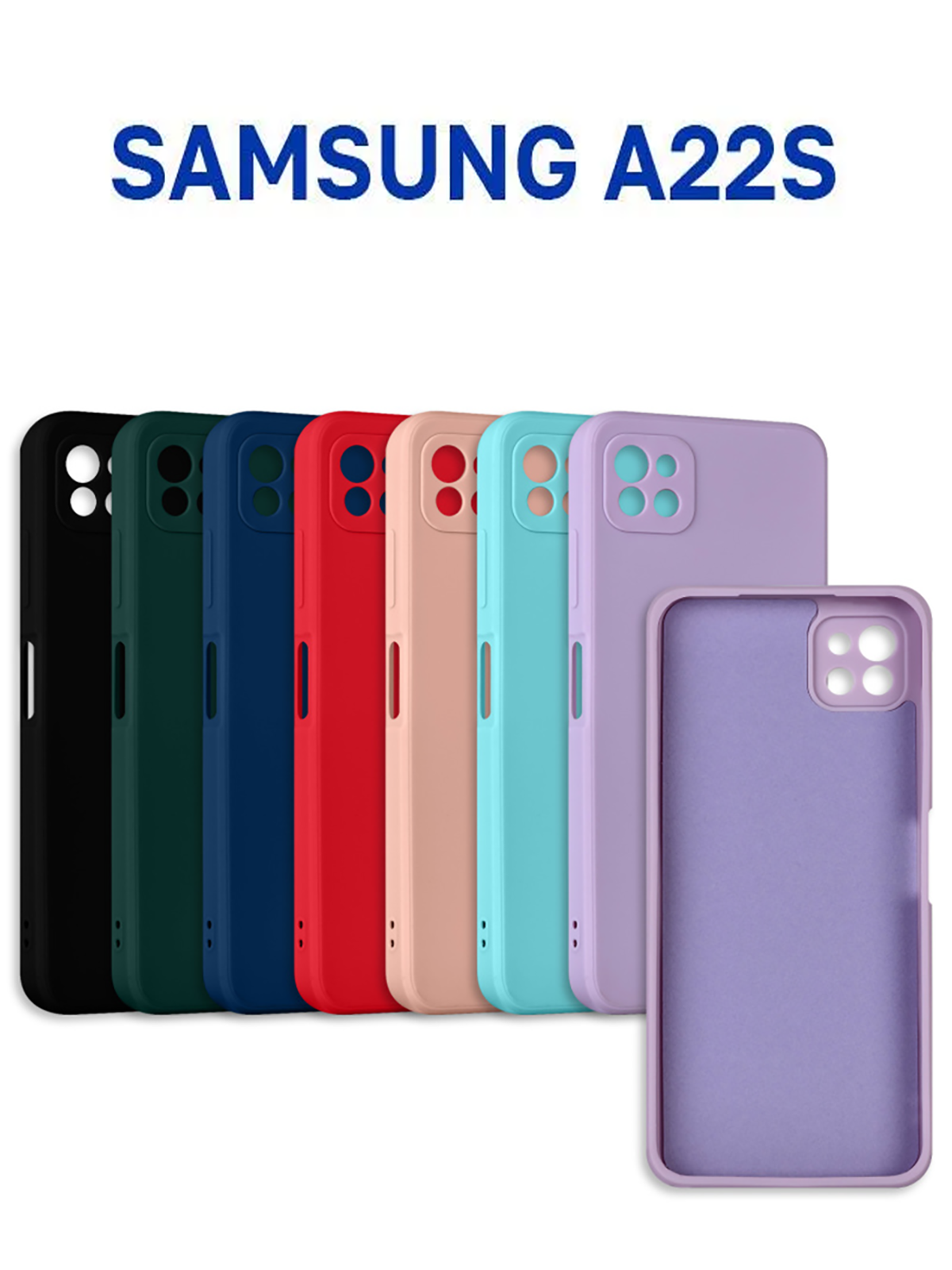 Чехол на Samsung Galaxy A22s с защитой камеры и подкладкой из микрофибры, силиконовый, розовый