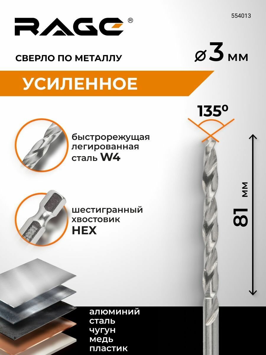 Сверло по металлу с шестигранным хвостовиком 3 мм by VIRA сверло по металлу шестигранный хвостовик сверло 3 мм VIRA