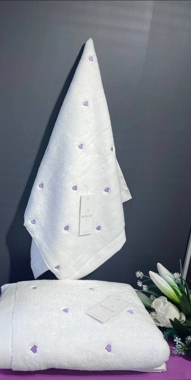 Maison Dor полотенце Love Micro белый/сиреневые сердечки 1 шт. 85*150