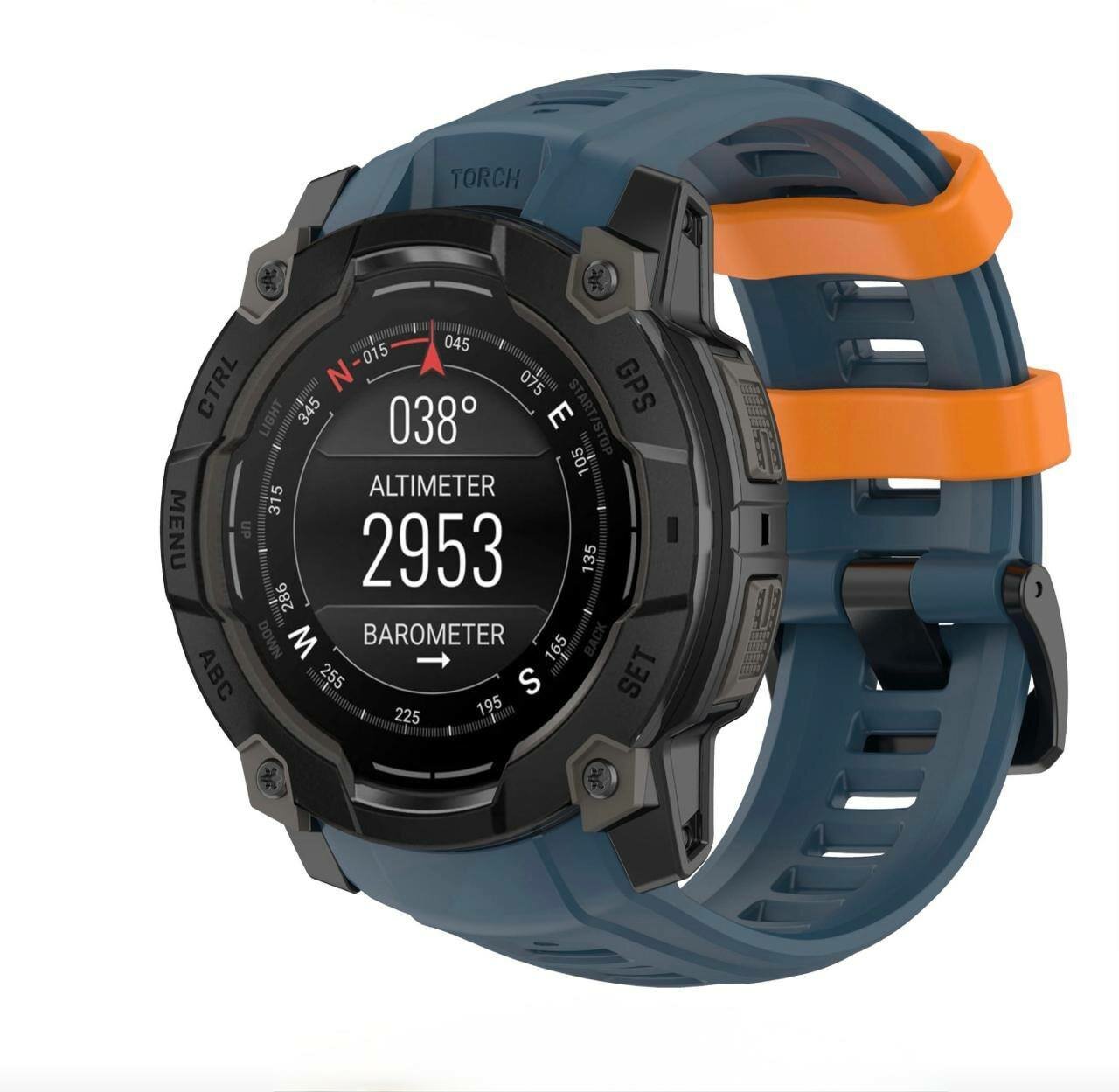 Силиконовый водонепроницаемый и потостойкий сменный ремешок 26мм для Garmin Instinct 3 Tactical 50 mm / Garmin Instinct 3 Tactical Solar со спортивным дизайном. Синий MyPads
