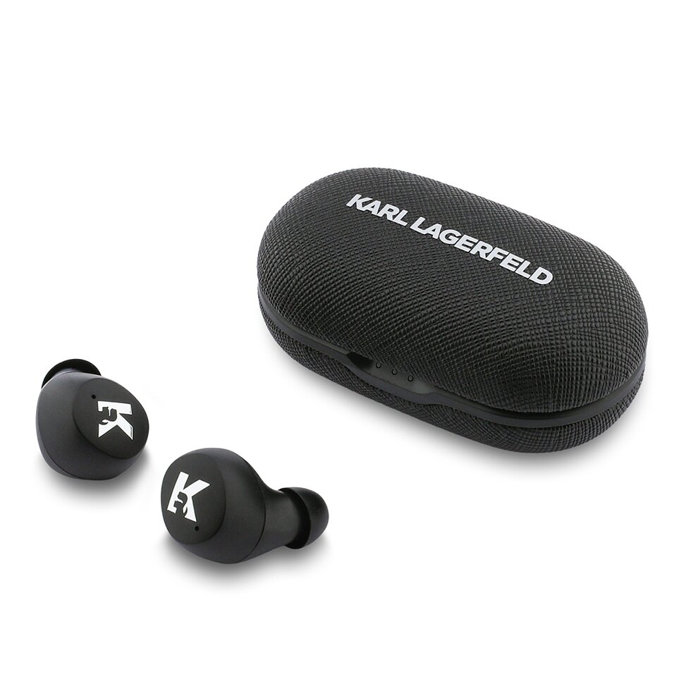 Karl Lagerfeld наушники беспроводные TWS Bluetooth, PU кожа Saffiano, с функцией шумоподавления ENC, черные
