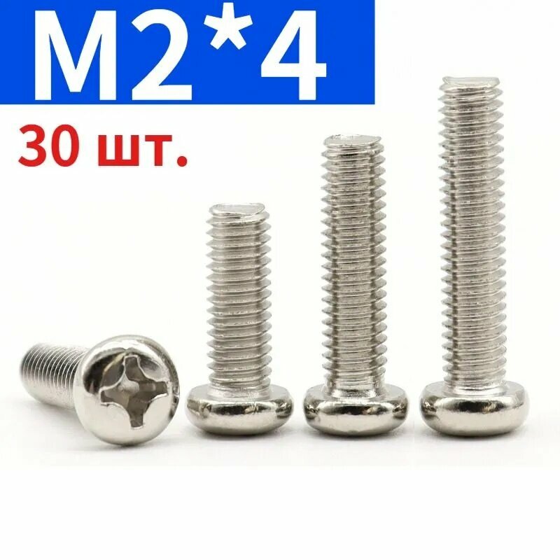 Винт M2 x 2 x 4 мм, головка: Полукруглая, 30 шт.