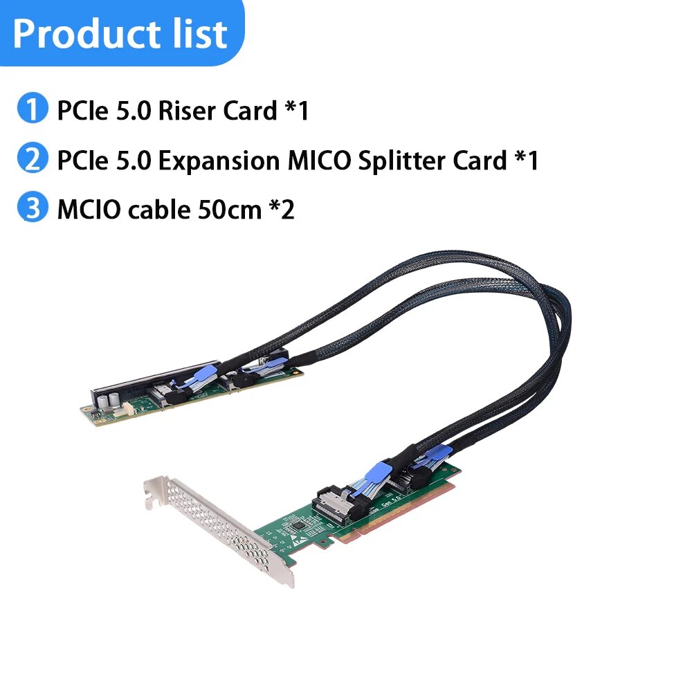 ADT-Link PCIe 5.0 x16 к MCIO 8i Райзер для сервера Set-A
