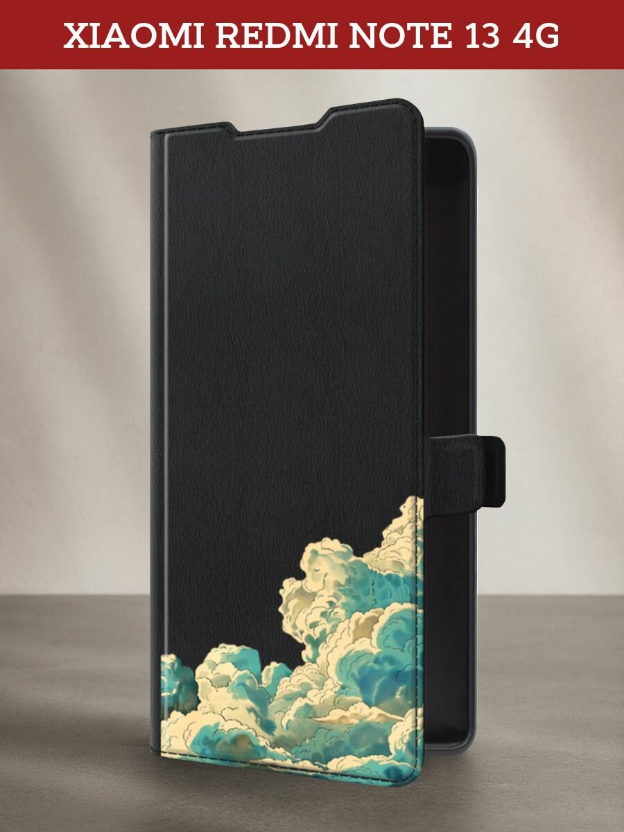 Чехол-книжка на Xiaomi Redmi Note 13 4G (Global) / Сяоми Редми Нот 13 4G с принтом Ночное небо и облака, черный