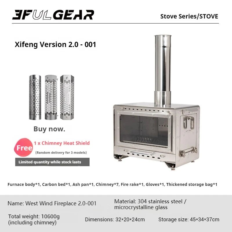 Кэмпинговая обогревательная печь 3F UL GEAR для выпечки в палатках, дровяная печь из нержавеющей стали 304, портативная обогревательная печь для открытом воздухе