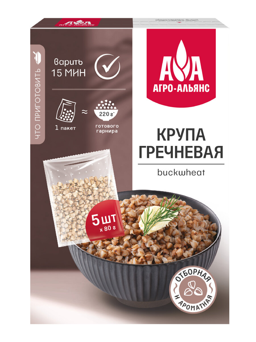 Гречневая крупа Агро-Альянс в варочных пакетах (5шт по 80г) 400г