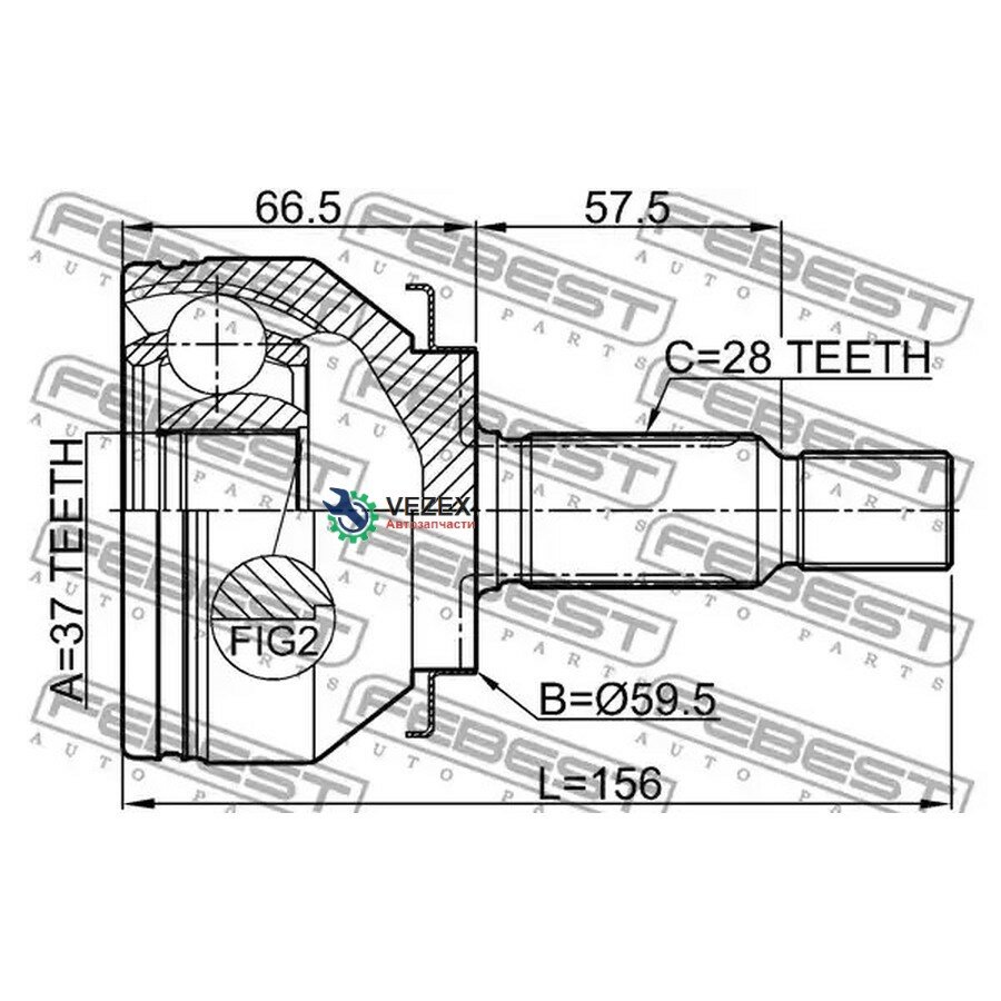 FEBEST 0410-NA8W ШРУС наружный 37X59.3X28 MITSUBISHI GRANDIS 2003-2009 0410-NA8W