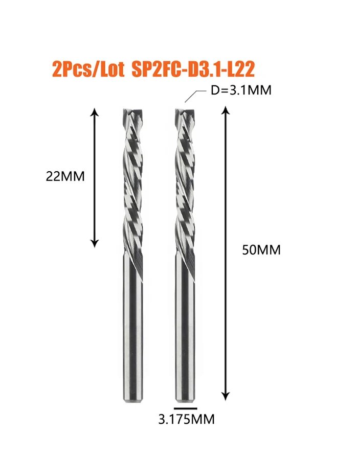 Фреза DREANIQUE SP2FC-D3.1 для дерева 2pcs-SP2FC-D3.1-L22