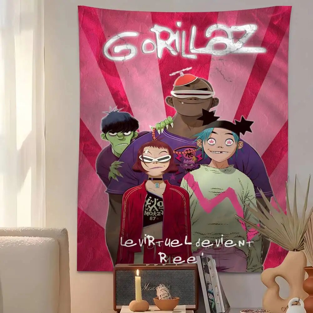 Гобелен Gorillaz Virtual Rock Band BEAST KINGDOM Серый, 100x150cm, z7