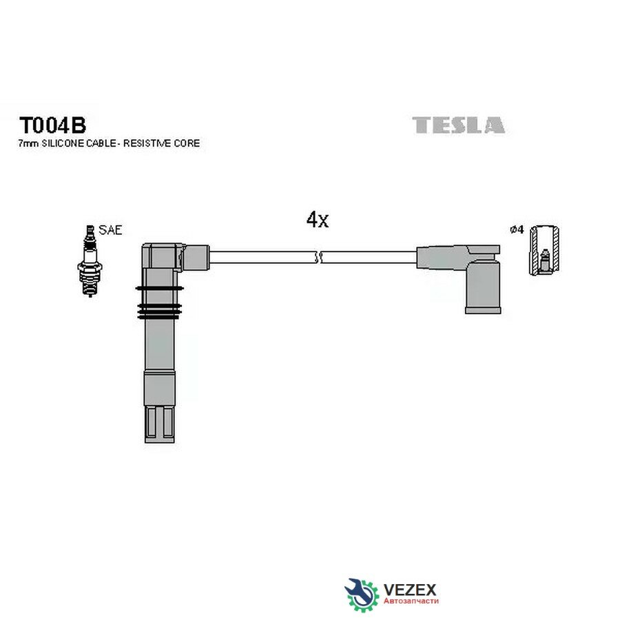 TESLA T004B к-кт проводов!\ Audi A2 1.4, VW Golf 4/Bora/Polo 1.4/1.6 V4 97>