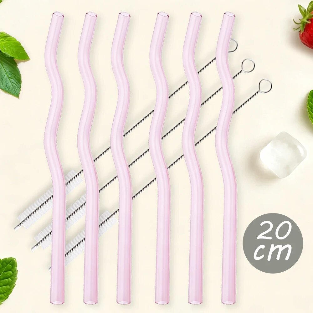 Набор стеклянных соломинок Pink 200*8мм 6 шт Pink