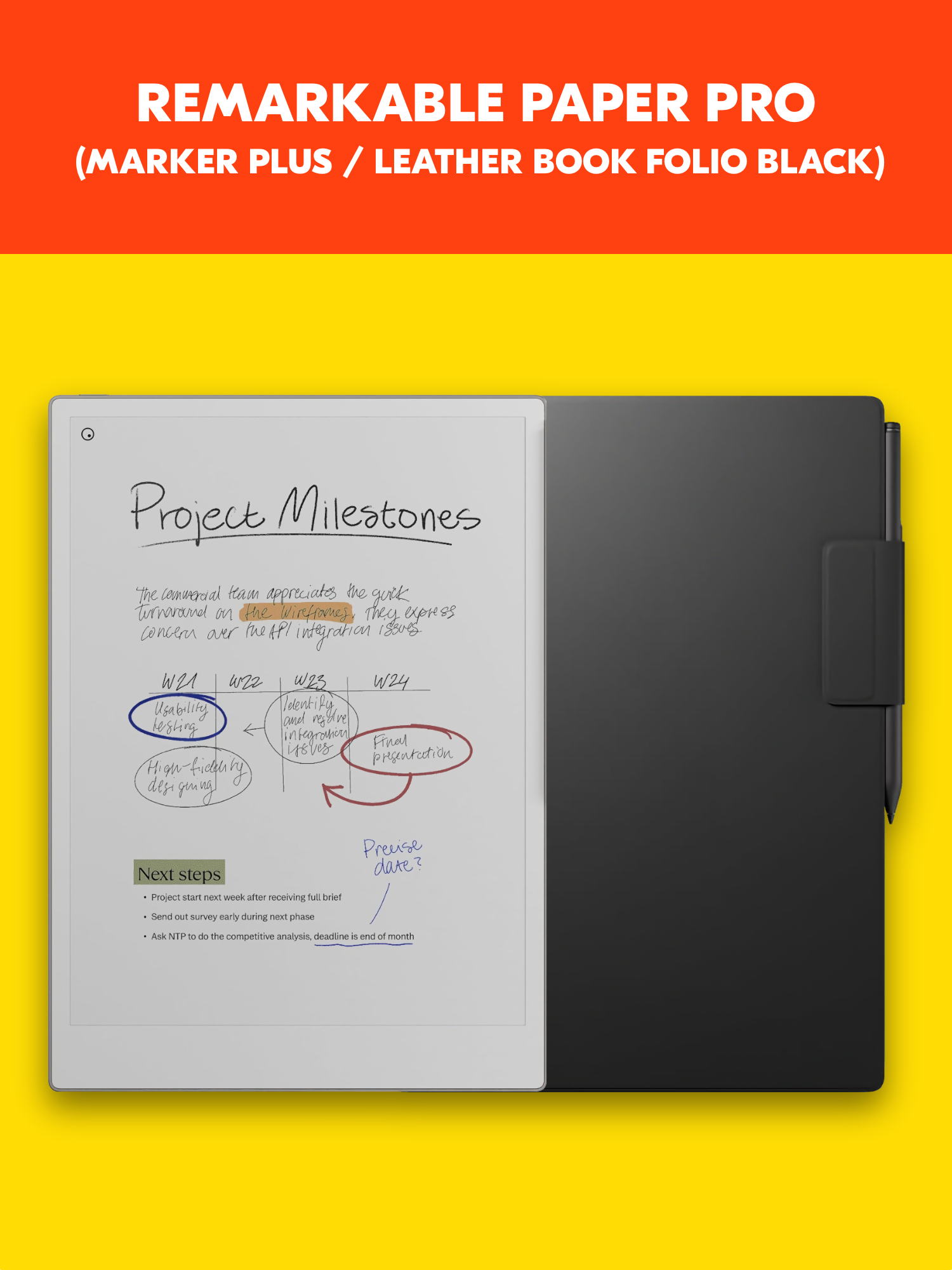 Графический планшет reMarkable Paper Pro 11.8", + стилус Marker Plus + чехол Premium Leather Book Folio (Black)