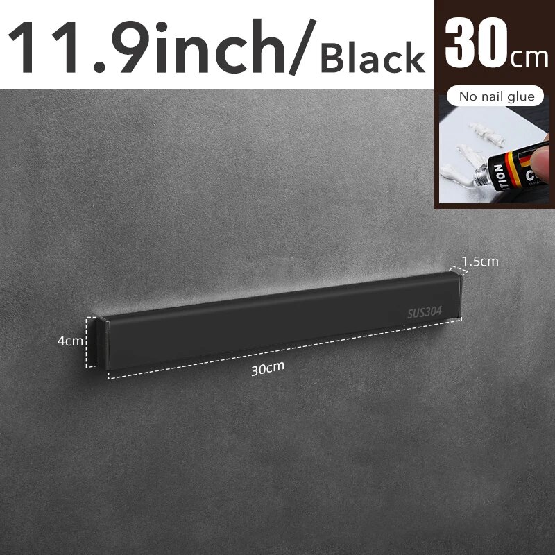 Магнитная подставка для ножей MYVIT из нержавеющей стали Черный, 30CM Black