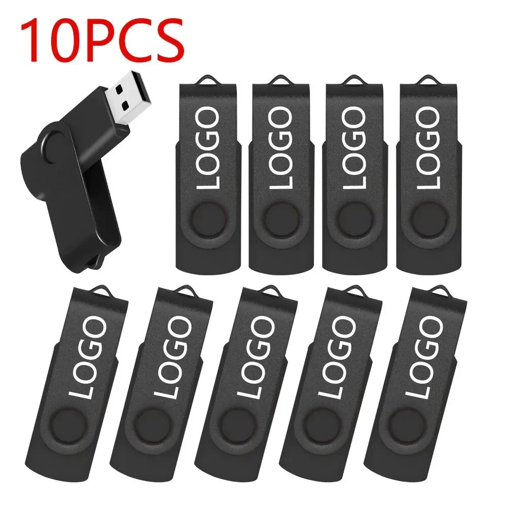 Металлические USB-флешки KFHIREW 8/16/32 ГБ Черный, 128 млн, Black 10pcs
